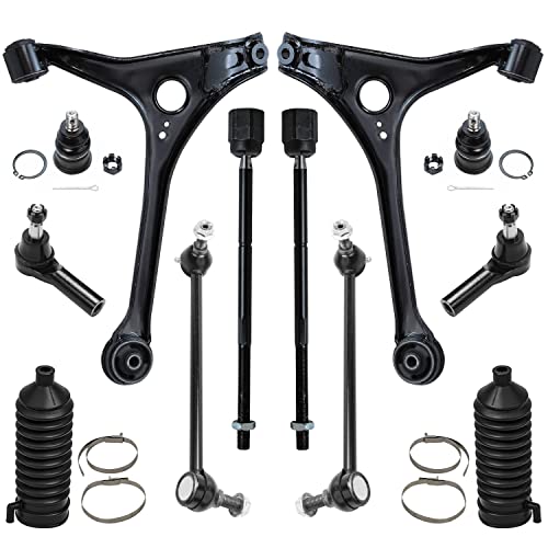 Detroit Axle - Front 12pc Suspension Kit for 98-07 Ford Taurus 98-05 Mercury Sable 2 Lower Control Arms 2 Ball Joints 2 Sway Bars 4 Tie Rods 2 Boots 1998 1999 2000 2001 2002 2003 2004 2005 Replacement