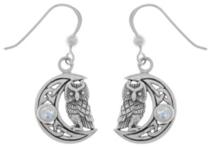 jewelry trends sterling silver celtic knot crescent moon owl dangle earrings with moonstone