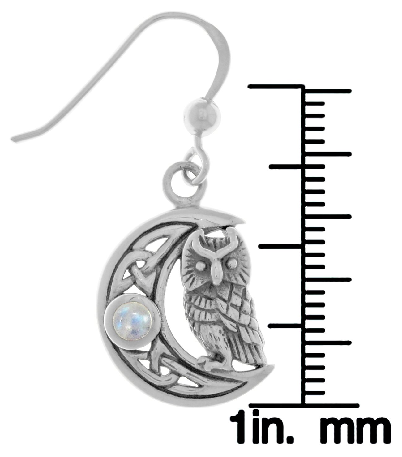 Jewelry Trends Sterling Silver Celtic Knot Crescent Moon Owl Dangle Earrings with Moonstone