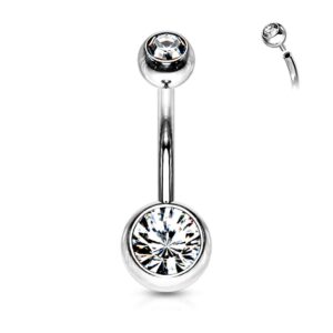 forbidden body jewelry belly button ring double cz crystal ball belly ring surgical steel internally threaded 14g