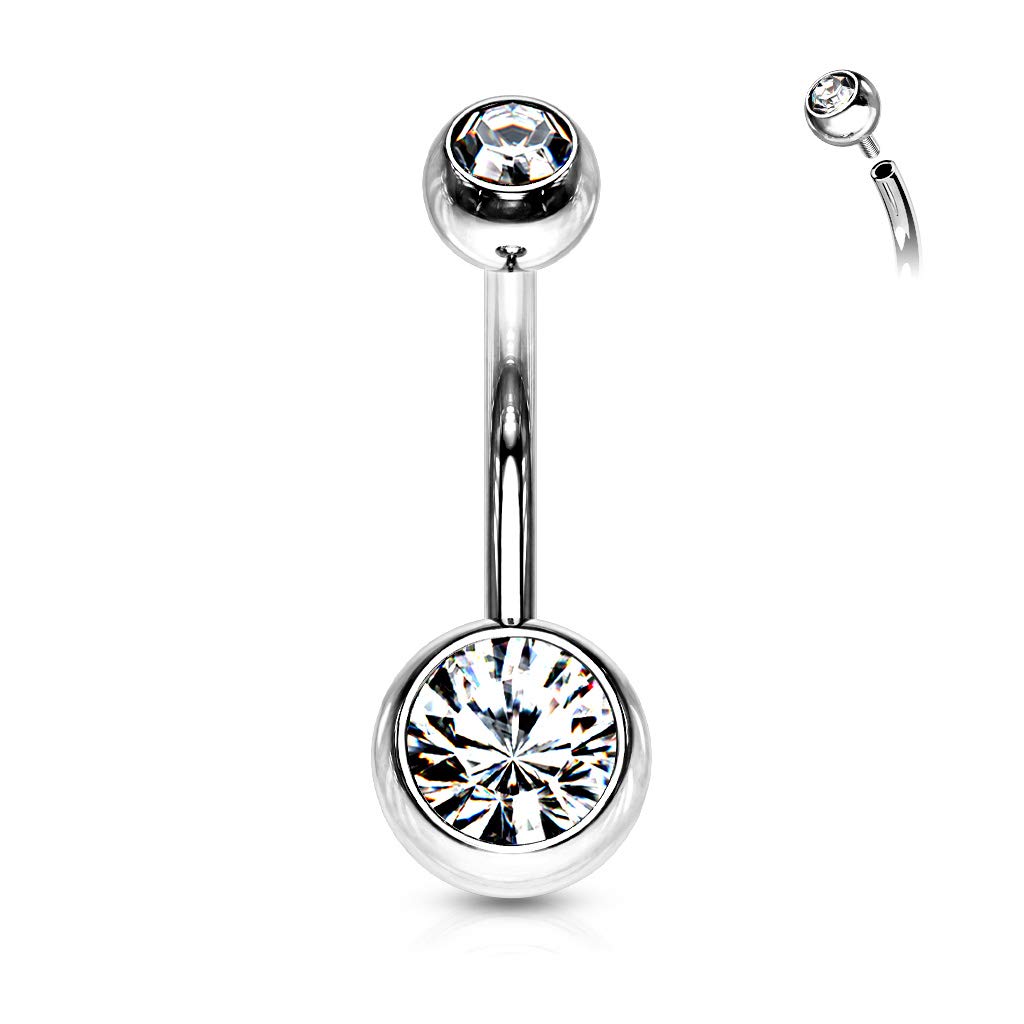 Forbidden Body Jewelry Belly Button Ring Double CZ Crystal Ball Belly Ring Surgical Steel Internally Threaded 14G