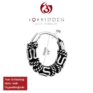 Forbidden Body Jewelry .925 Sterling Silver 3/8" Balinese Braided Design Cartilage Hoop Earring (Sold Individually)