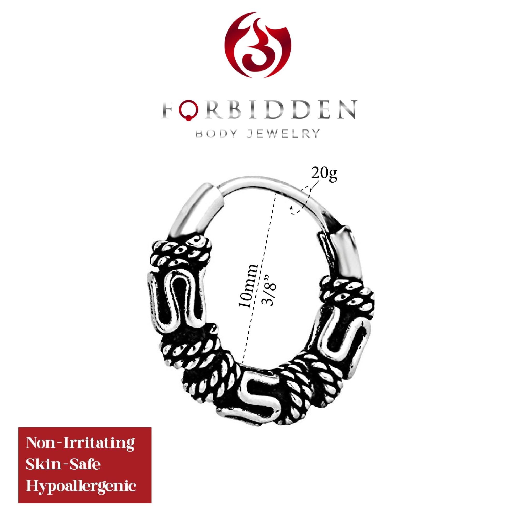 Forbidden Body Jewelry .925 Sterling Silver 3/8" Balinese Braided Design Cartilage Hoop Earring (Sold Individually)