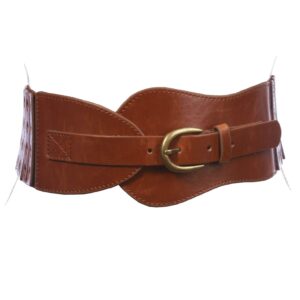 women's 3" wide high waist fashion stretch belt, tan | s/m (26"-29" waist)