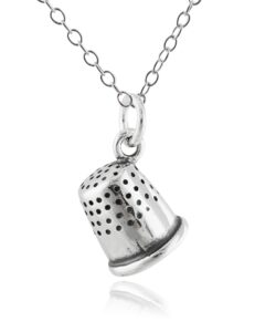 fashionjunkie4life sewing charms necklace for women | 18” sterling silver necklace with sterling silver pendant of thimble charm necklace | hobby jewelry gifts for men & women