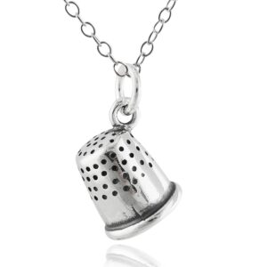 FashionJunkie4Life Sewing Charms Necklace for Women | 18” Sterling Silver Necklace with Sterling Silver Pendant of Thimble Charm Necklace | Hobby Jewelry Gifts for Men & Women