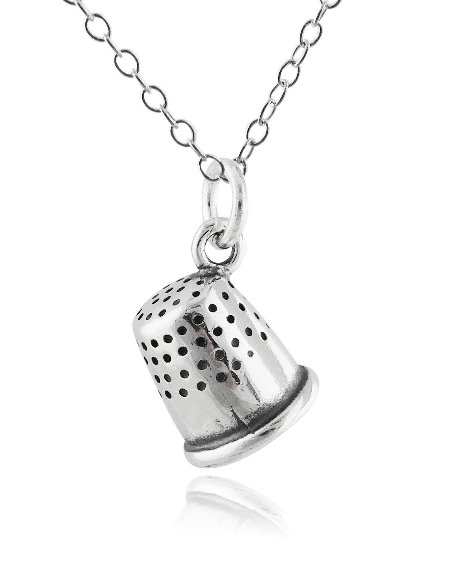 FashionJunkie4Life Sewing Charms Necklace for Women | 18” Sterling Silver Necklace with Sterling Silver Pendant of Thimble Charm Necklace | Hobby Jewelry Gifts for Men & Women