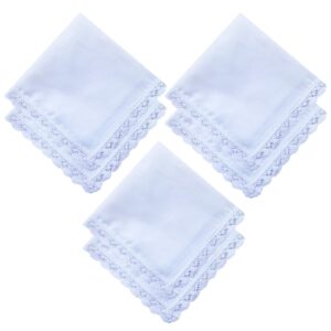 6 pack of ladies embroidery cotton handkerchiefs lace border white hankies