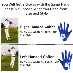 Golf Gloves Junior Kids Youth Toddler Boys Girls Left Hand Right Hand Dura Feel White Blue Red Yellow Golf Glove Extra Value 2 Pack Age 4-11 Years Old (X-Large(Age 9-10) Blue, Worn on Left Hand)