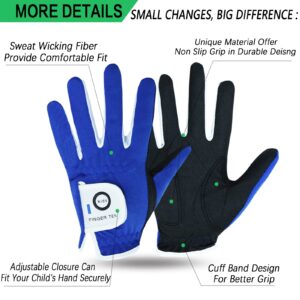 Golf Gloves Junior Kids Youth Toddler Boys Girls Left Hand Right Hand Dura Feel White Blue Red Yellow Golf Glove Extra Value 2 Pack Age 4-11 Years Old (X-Large(Age 9-10) Blue, Worn on Left Hand)