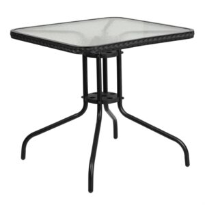 flash furniture barker 28'' square tempered glass metal table with black rattan edging