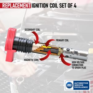 Ignition Coil Pack Set of 4-1.8T - Replaces 06C905115M, 06B905115R, 06B905115D - Compatible with Volkswagen & Audi Vehicles