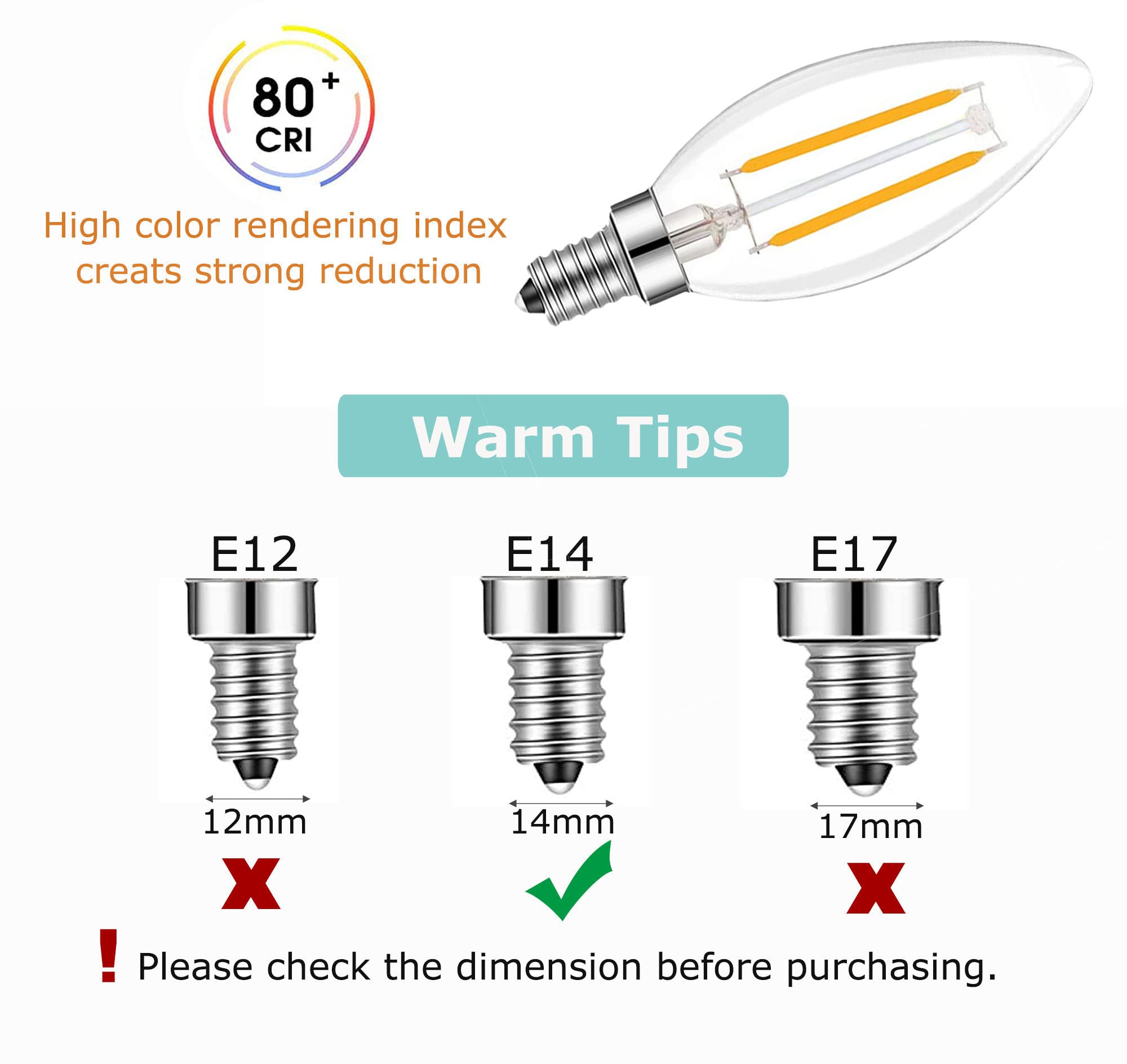 Lamsky E14 European Base LED Filament Edison Bulb, 2W Warm White 2700K, No-Dimmable (4-Pack)