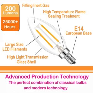 Lamsky E14 European Base LED Filament Edison Bulb, 2W Warm White 2700K, No-Dimmable (4-Pack)