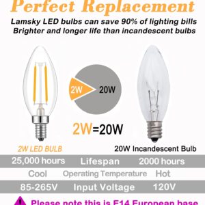 Lamsky E14 European Base LED Filament Edison Bulb, 2W Warm White 2700K, No-Dimmable (4-Pack)