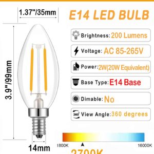 Lamsky E14 European Base LED Filament Edison Bulb, 2W Warm White 2700K, No-Dimmable (4-Pack)