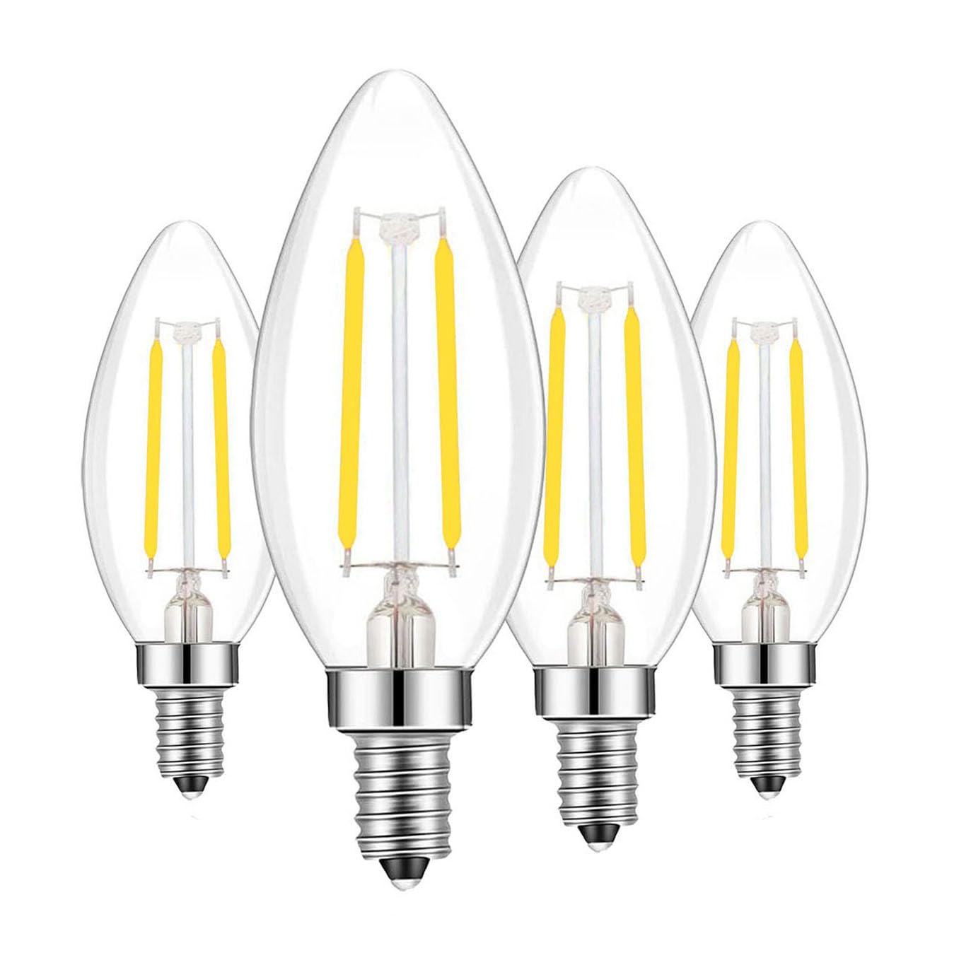 Lamsky E14 LED Filament Candle Shape Light Bulb,E14 European Base Bulb,Daylight 6000K 200LM 20W Equivalent,C35 Clear Glass Torpedo Shape Bullet Top,No-Dimmable (4-Pack)