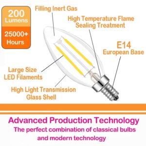 Lamsky E14 LED Filament Candle Shape Light Bulb,E14 European Base Bulb,Daylight 6000K 200LM 20W Equivalent,C35 Clear Glass Torpedo Shape Bullet Top,No-Dimmable (4-Pack)