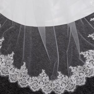 EllieHouse Chapel Length 2 Tier Sequin Lace Wedding Bridal Veil For Bride Ivory