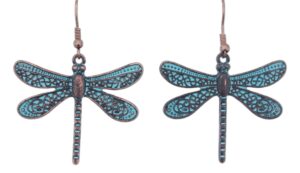 rain 2" copper turquoise patina-style dragonfly earrings