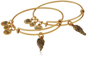 alex and ani "path of symbols" wings set of 2 gold expandable wire bangle charm bracelet