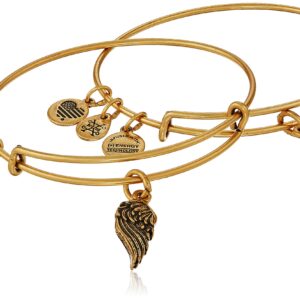 Alex and Ani "Path of Symbols" Wings Set of 2 Gold Expandable Wire Bangle Charm Bracelet