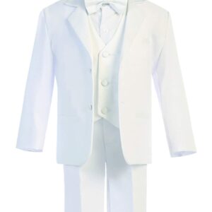 OLIVIA KOO Boy's Classic Tuxedo Suit with No Tail White Two Button