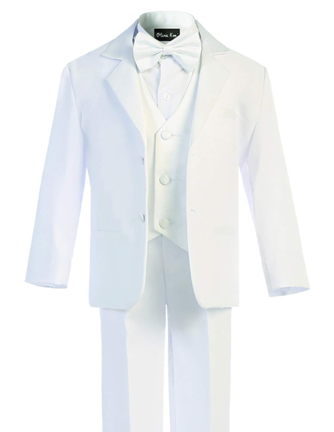 OLIVIA KOO Boy's Classic Tuxedo Suit with No Tail White Two Button