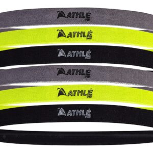 Athlé Skinny Headbands for Women and Men - 6 Pack - Elastic Headbands for Women and Men - Non Slip Silicone Grip - Lightweight and Comfortable Thin Headbands - Black, Green, Grey