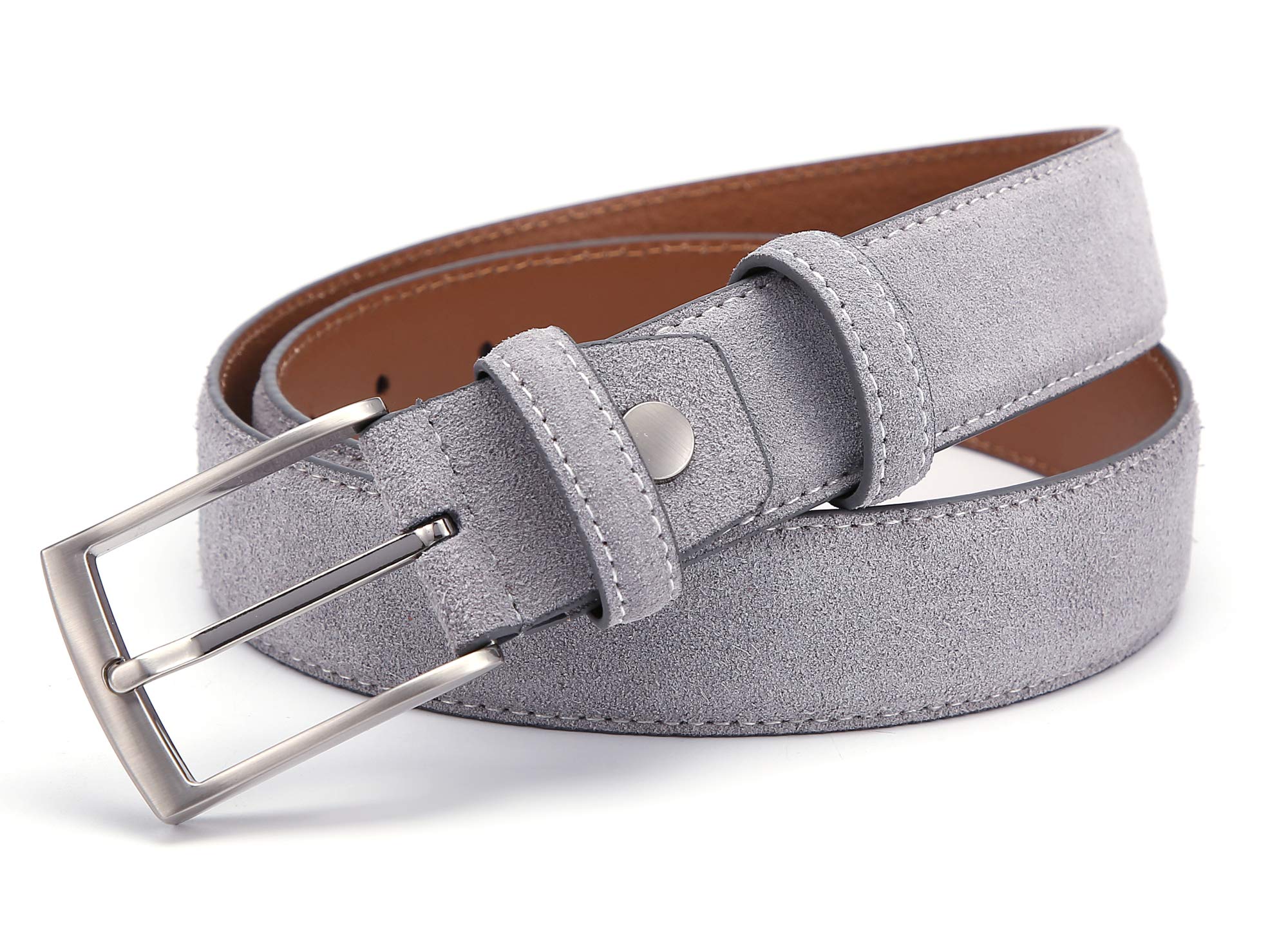 Ground Mind Extra Thickness Suede Leather Belt for Men,34,Grey