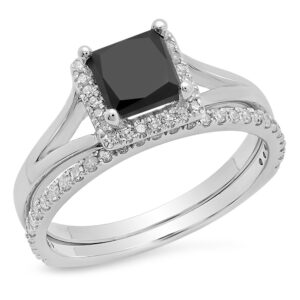 dazzlingrock collection 1.80 carat (ctw) 10k black & white diamond bridal halo engagement ring set, white gold, size 7.5