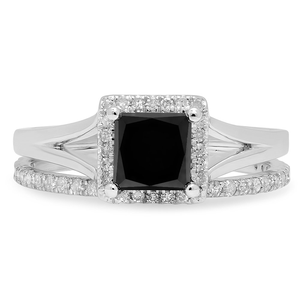 Dazzlingrock Collection 1.80 Carat (ctw) 10K Black & White Diamond Bridal Halo Engagement Ring Set, White Gold, Size 7.5