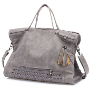 large rivet purse suede leahter hanbags for women grey gothic style crossbody bags ladies top handle satchel studded tote bags