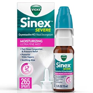 vicks sinex severe nasal spray with moisturizing ultra fine mist, decongestant for stuffy nose relief from cold, allergy, sinus pressure - 265 sprays