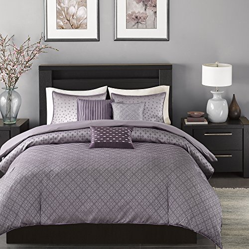 Madison Park Biloxi Duvet Cover - Geometric Duvet Cover Set, Ultra Soft Microfiber Light Weight Bed Comforter Covers, King/Cal King(104"x92"), Purple 6 Piece