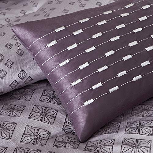 Madison Park Biloxi Duvet Cover - Geometric Duvet Cover Set, Ultra Soft Microfiber Light Weight Bed Comforter Covers, King/Cal King(104"x92"), Purple 6 Piece