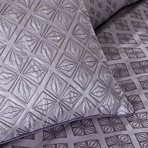 Madison Park Biloxi Duvet Cover - Geometric Duvet Cover Set, Ultra Soft Microfiber Light Weight Bed Comforter Covers, King/Cal King(104"x92"), Purple 6 Piece