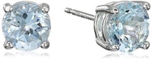 amazon essentials sterling silver round aquamarine birthstone stud earrings (march) (previously amazon collection)