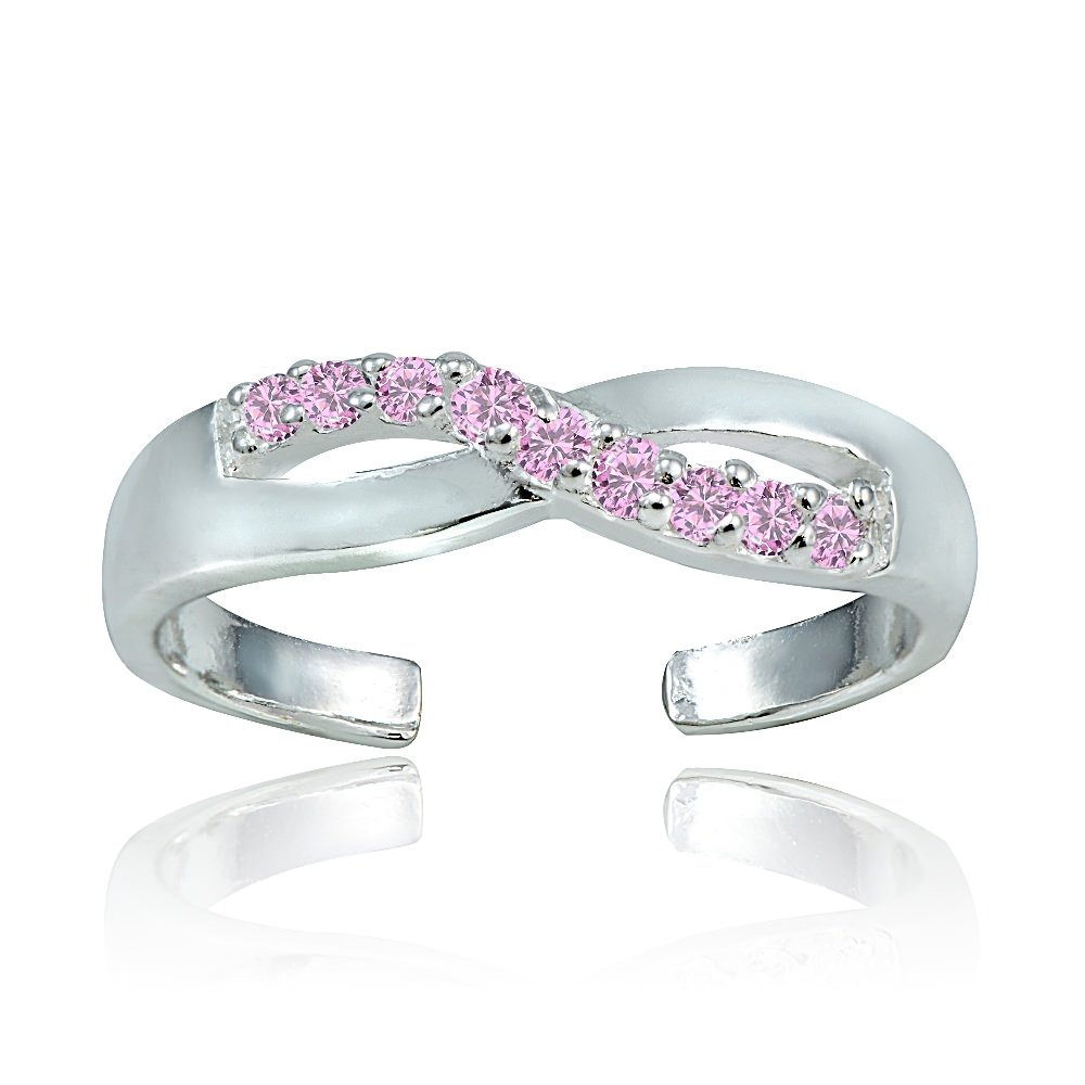 Hoops & Loops Sterling Silver Pink CZ Infinity Toe Ring