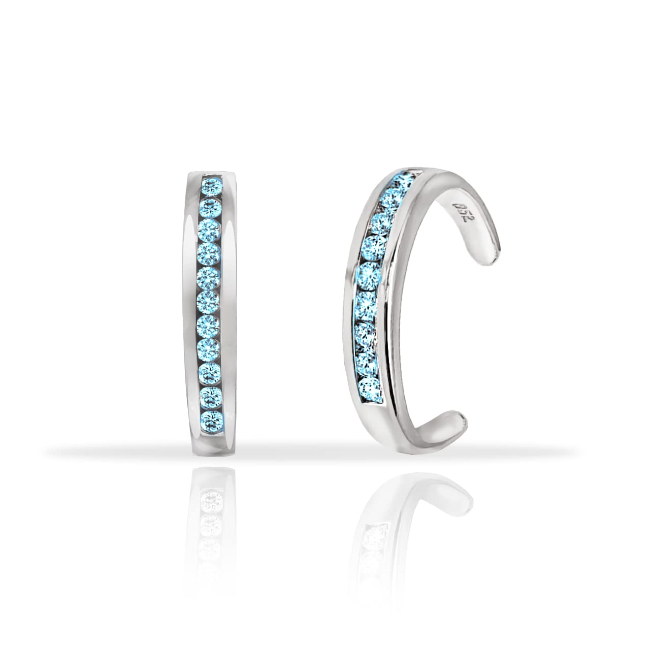 Hoops & Loops Sterling Silver Blue Channel-Set Cubic Zirconia Toe Ring