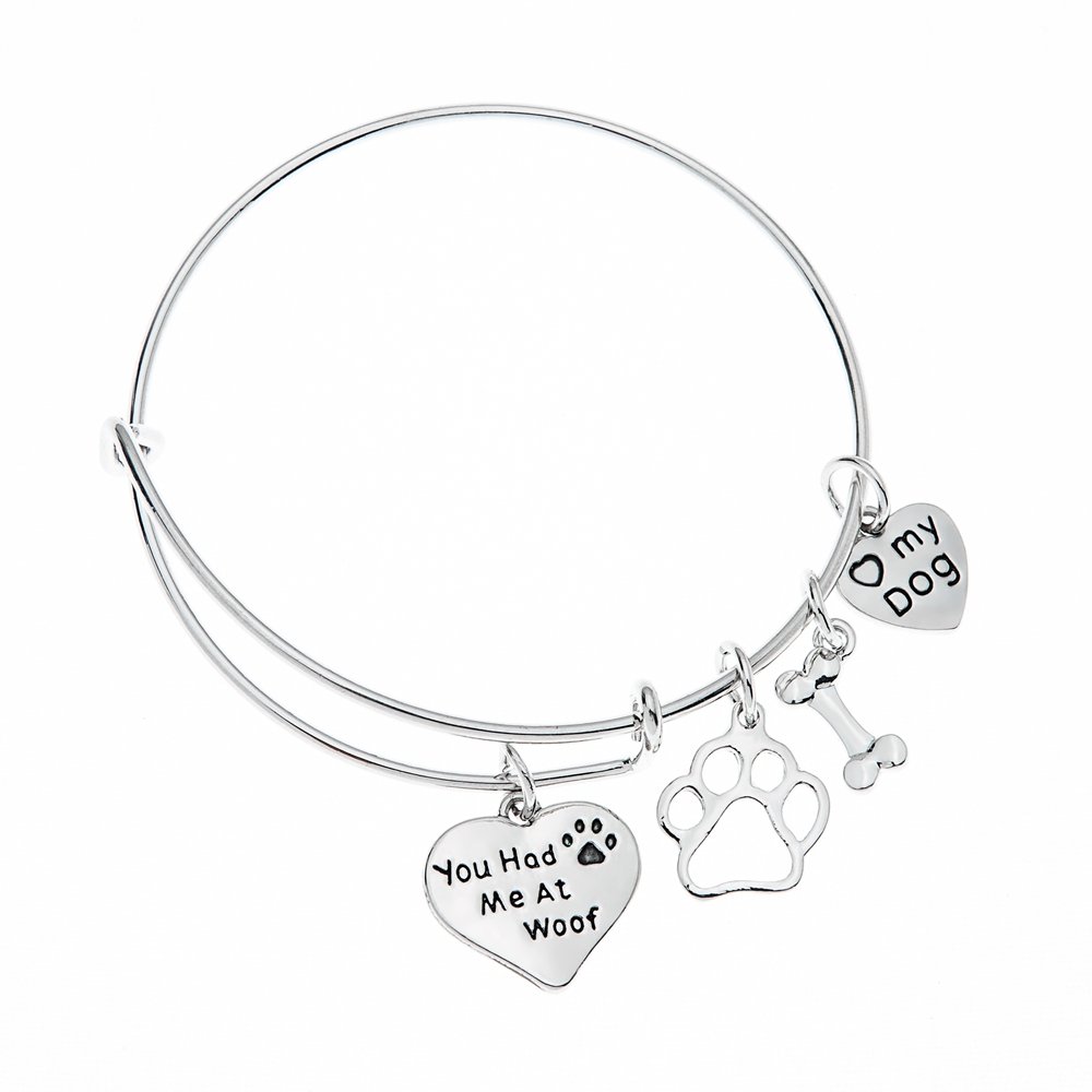 Infinity Collection Dog Charm Bracelet - Paw Print Jewelry- Dog Lovers Bracelet- Dog Owner Bangle - Gift for Dog Lovers