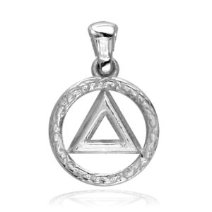 small aa alcoholics anonymous sobriety charm with tribal designs in sterling silver