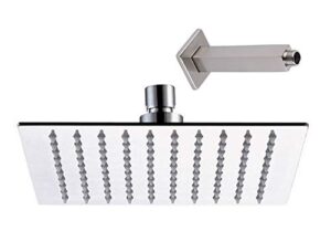 luxury ultra-thin high pressure 8'' square rainfall shower head brushed satin plus 8 inch extension arm shower system and accessories by serene steam