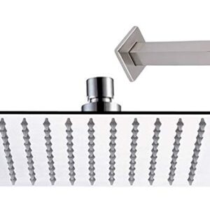 Luxury Ultra-Thin High Pressure 8'' Square Rainfall Shower head Brushed Satin Plus 8 inch Extension Arm Shower System and Accessories by Serene Steam