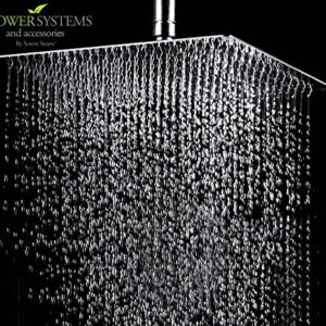 Luxury Ultra-Thin High Pressure 8'' Square Rainfall Shower head Brushed Satin Plus 8 inch Extension Arm Shower System and Accessories by Serene Steam