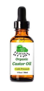 nature drop organic castor oil,1 oz - 100% usda certified pure cold pressed hexane free - best oil growth for eyelashes, hair, eyebrows, face and skin, triple filtered, great for acne