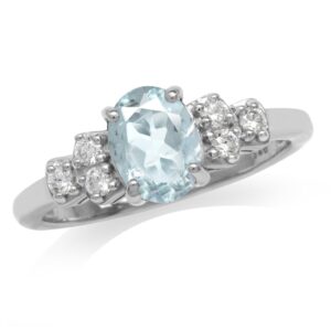 silvershake 1.02ct. genuine blue aquamarine and white topaz gold plated 925 sterling silver engagement ring size 9