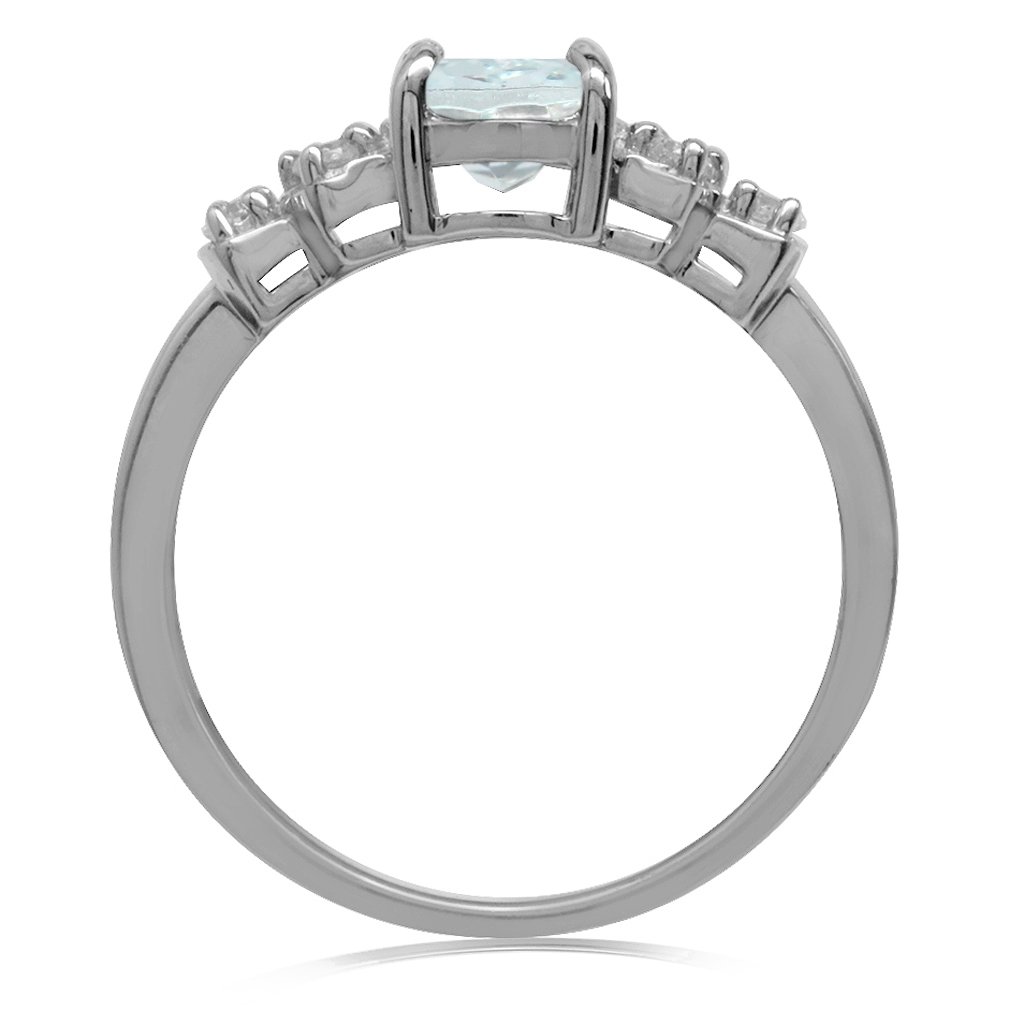 Silvershake 1.02ct. Genuine Blue Aquamarine and White Topaz Gold Plated 925 Sterling Silver Engagement Ring Size 9