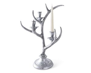 arthur court designs aluminum metal antler candlestick / 3 taper candle holder 13 inch wide 17.5 inch tall