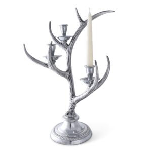 Arthur Court Designs Aluminum Metal Antler Candlestick / 3 Taper Candle Holder 13 inch Wide 17.5 inch Tall